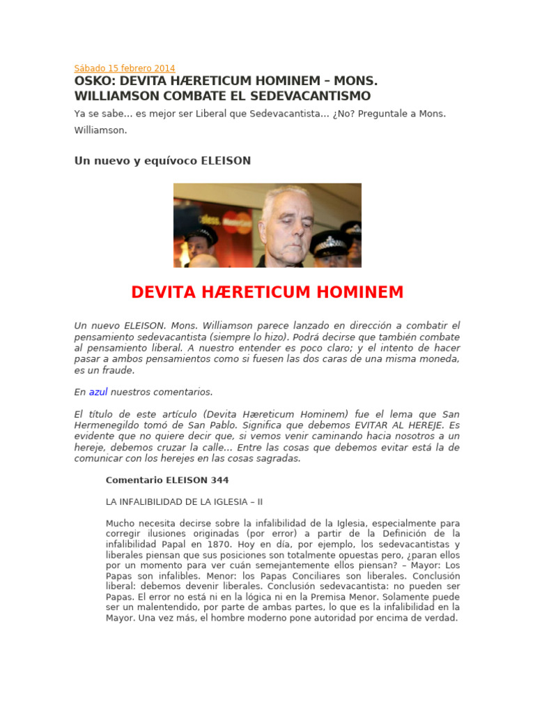Osko - Mons. Williamson Combate El Sedevacantismo-K.e.344 | PDF ...