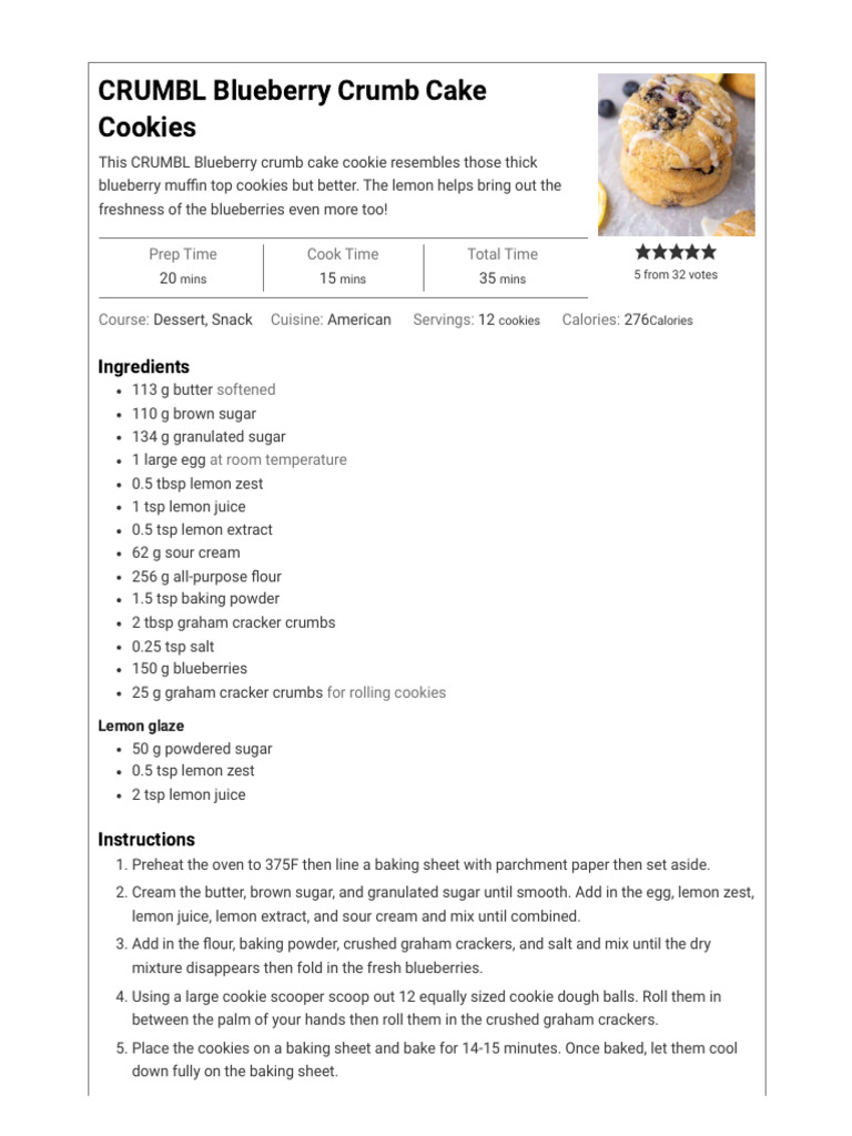 CRUMBL Blueberry Crumb Cake Cookies - Lifestyle of A Foodie | PDF ...