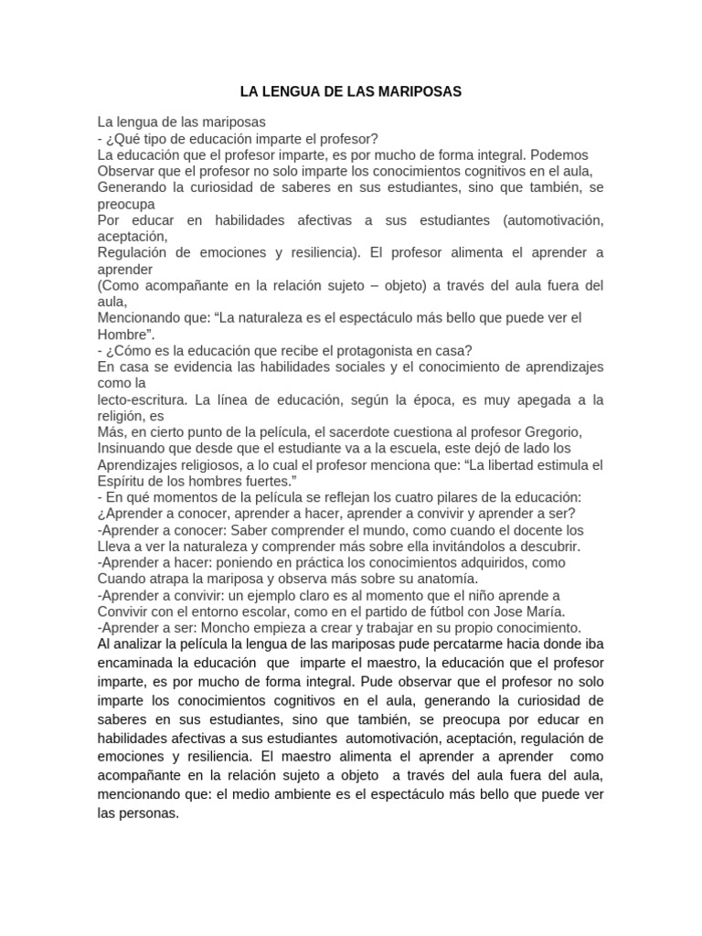 LA LENGUA DE LAS MARIPOSAS | PDF | Aprendizaje | Escuelas