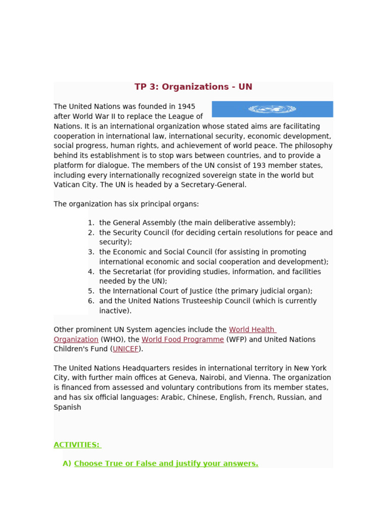 UN Organization | PDF