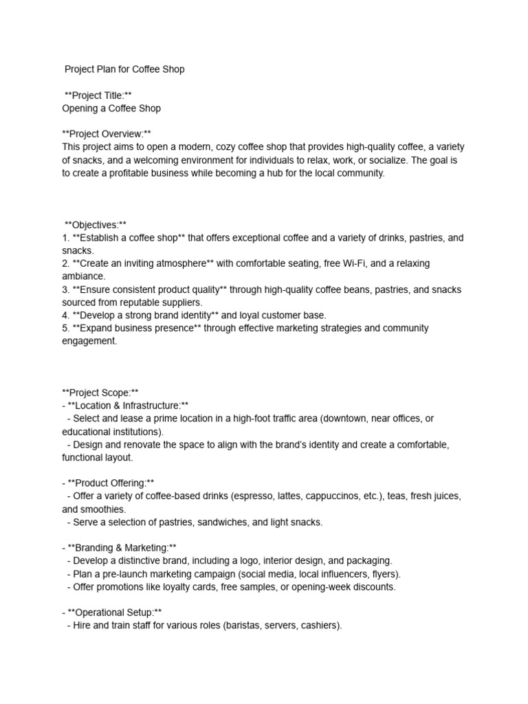 Coffee Shop Project Plan Overview | PDF | Point Of Sale | Business