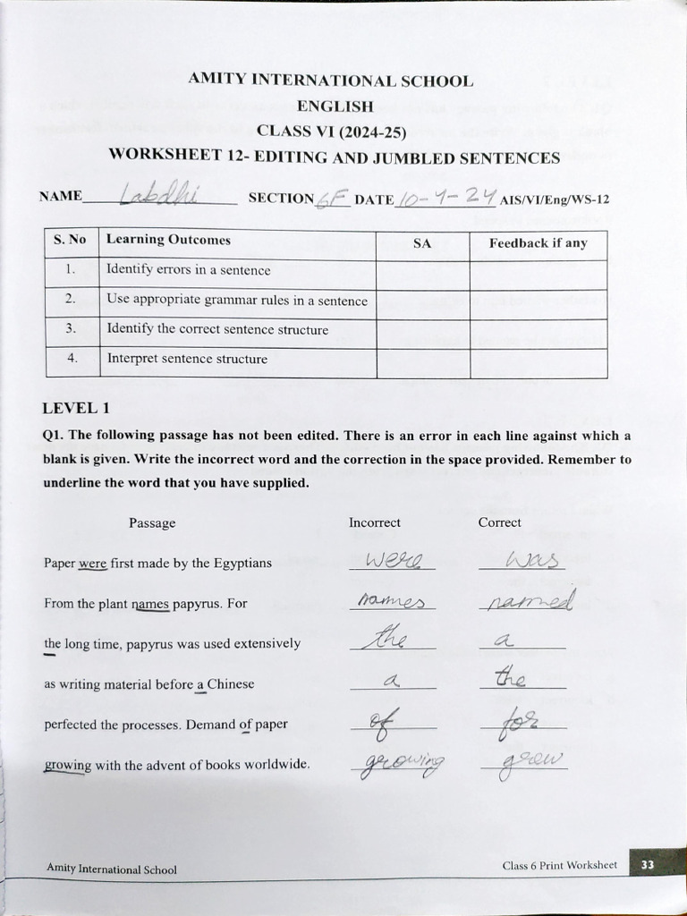 Editing and Jumbled IW | PDF
