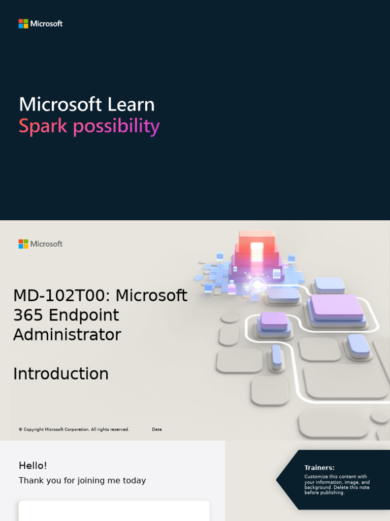 MD 102T00A ENU PowerPoint Introduction | PDF | Certification | Microsoft