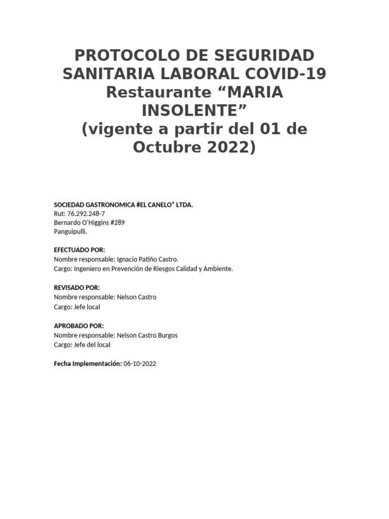 Protocolo de Seguridad Sanitaria Laboral Covid | PDF