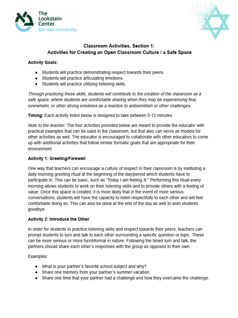 Antisemitism Teacher Outline 3rd 5th Grade Classroom Activities Section 1 | PDF | Classroom ...