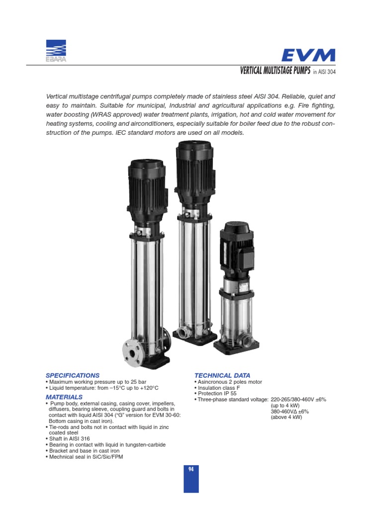 EVM Vertical Multistage Pumps in Stainless Steel | PDF | Bearing ...