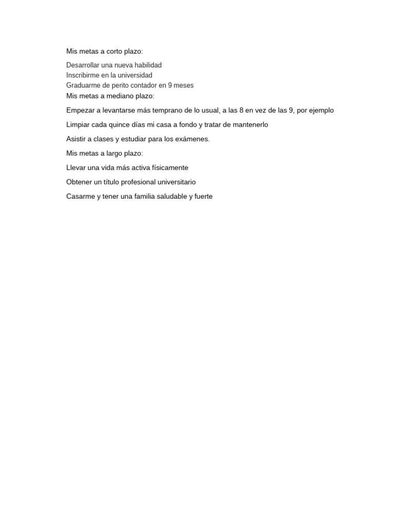 Mis Metas A Corto Plazo | PDF