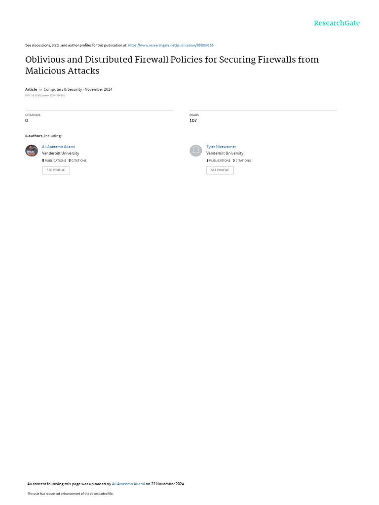 Oblivious and Distributed Firewall Policies For Securing Firewalls From Malicious Attacks | PDF ...