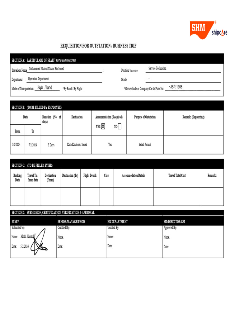 Outstation Leave Requisition Form | PDF