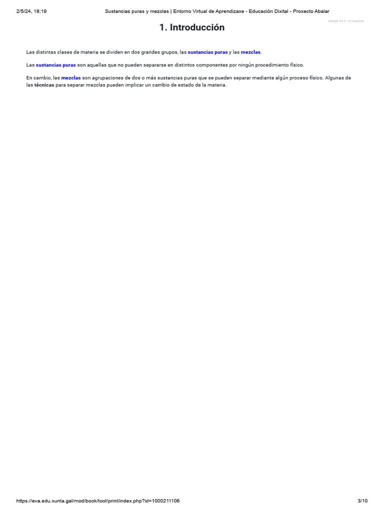 Sustancias Puras y Mezclas - Entorno Virtual de Aprendizaxe - Educación Dixital - Proxecto ...