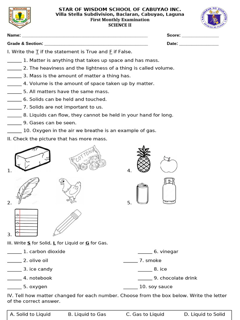 Science 2 1st Monthly Exam - Done | PDF