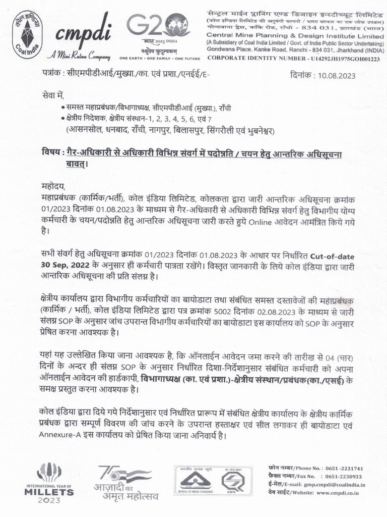 SOP For Promotion or Selection From Non-Executive To Executive in CIL ...