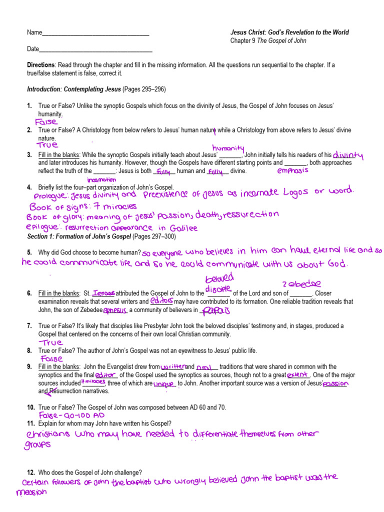 jesuschristGRW REV Readingguide Chapter9 | PDF | Jesus | Gospel Of John