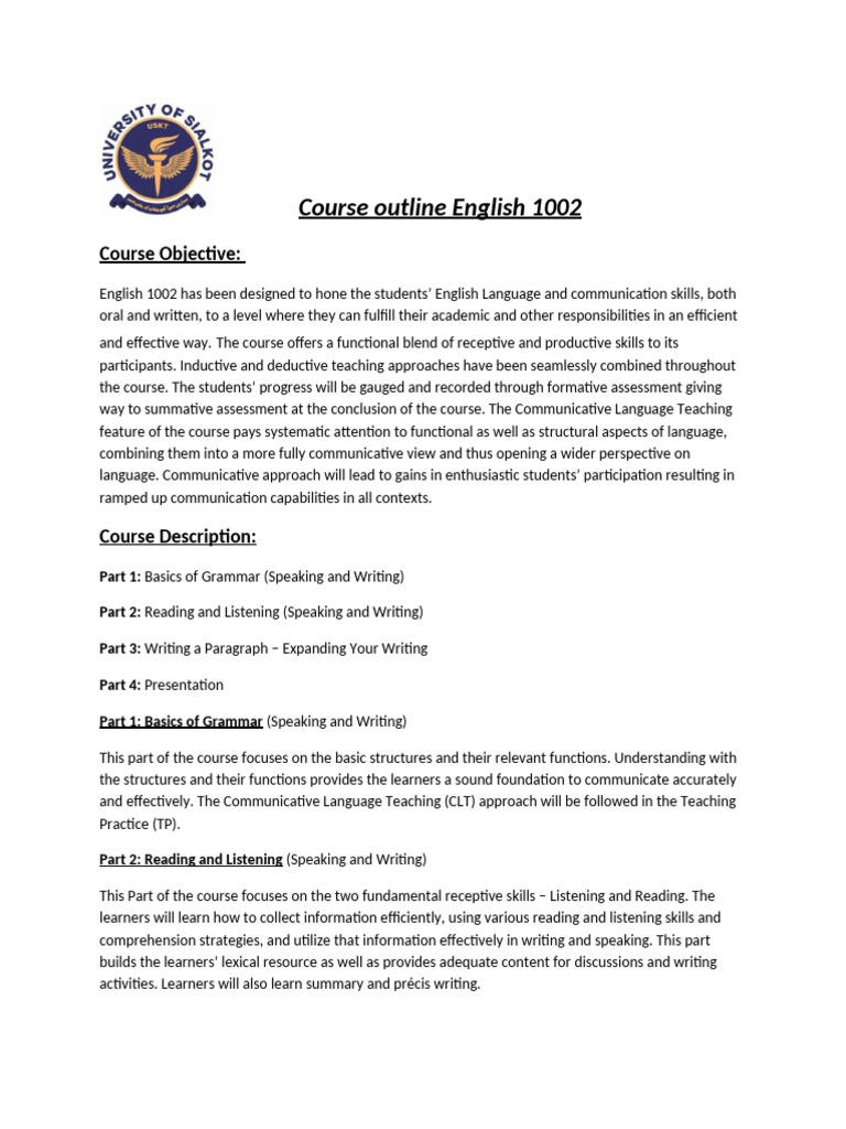 English 1002 Course Outline: Skills Development | PDF | Verb | Language ...