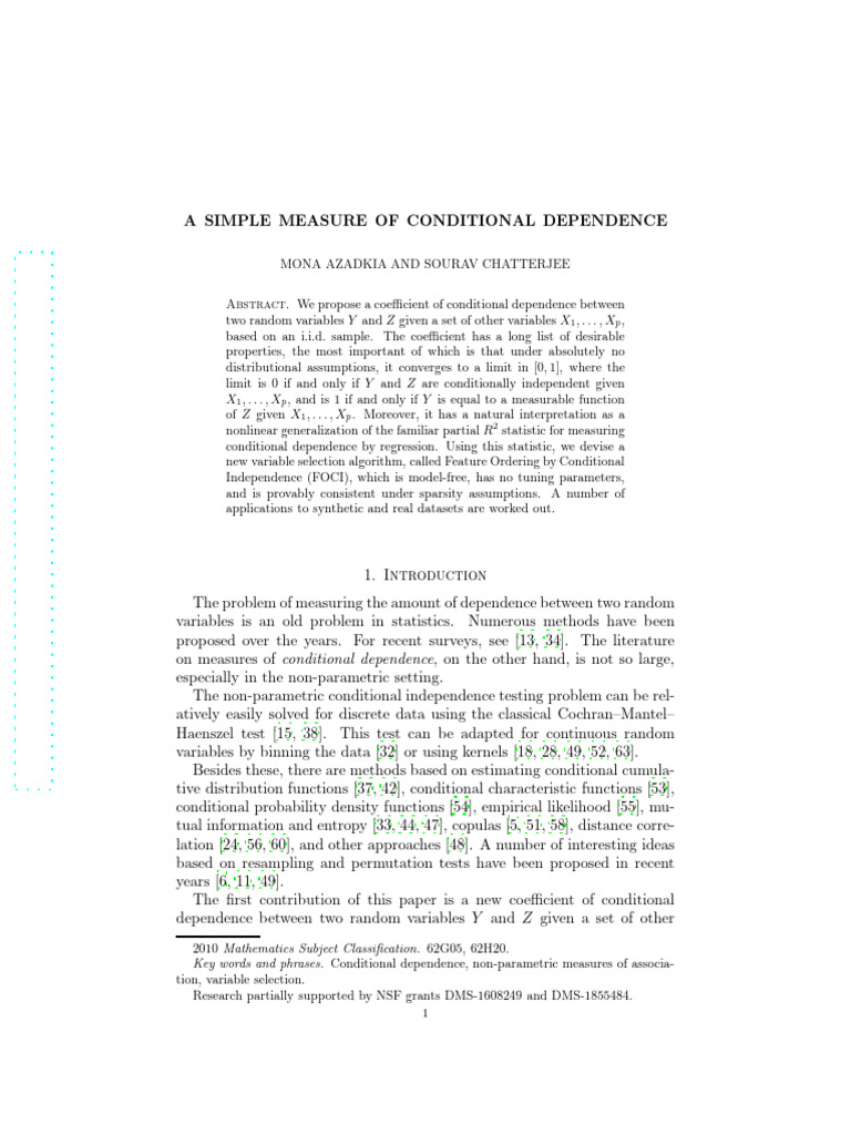 A Simple Measure of Conditional Dependence 28th March 2021 | PDF | Linear Regression | Dependent ...