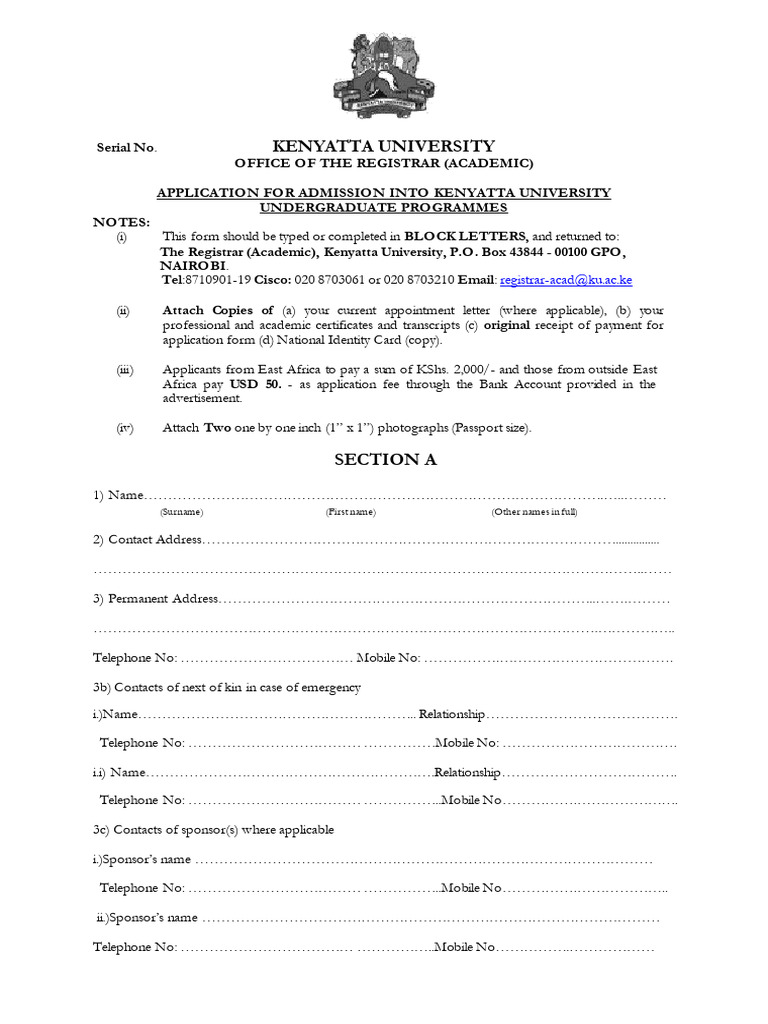 Kenyatta University Admission Application | PDF