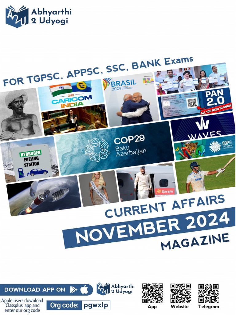 (English) NOVEMBER 2024 Current Affairs @A2U | PDF | Caribbean