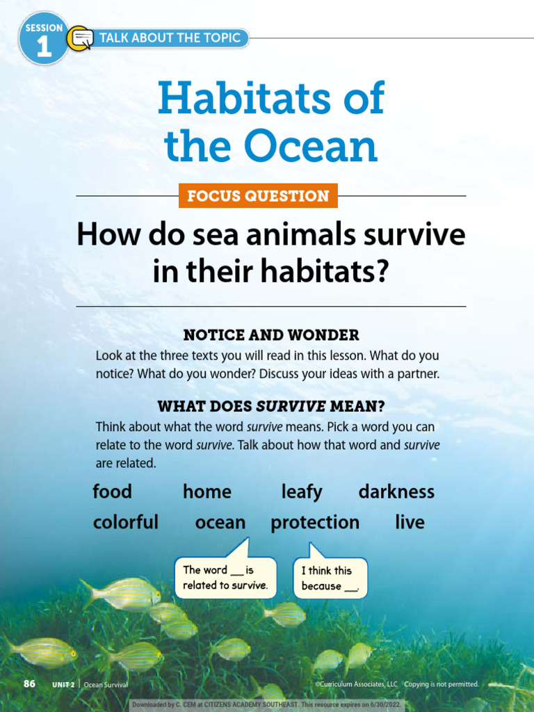Ocean Habitats and Animal Survival | PDF | Coral | Coral Reef