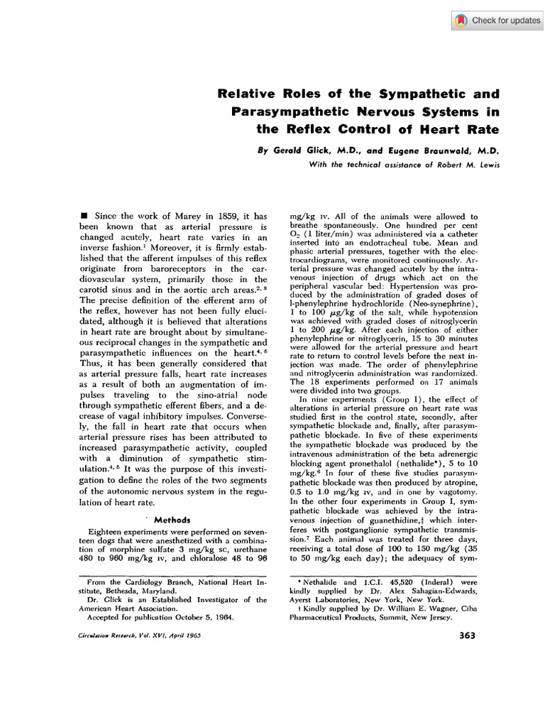 Glick Et Al 1965 Relative Roles of The Sympathetic and Parasympathetic Nervous Systems in The ...