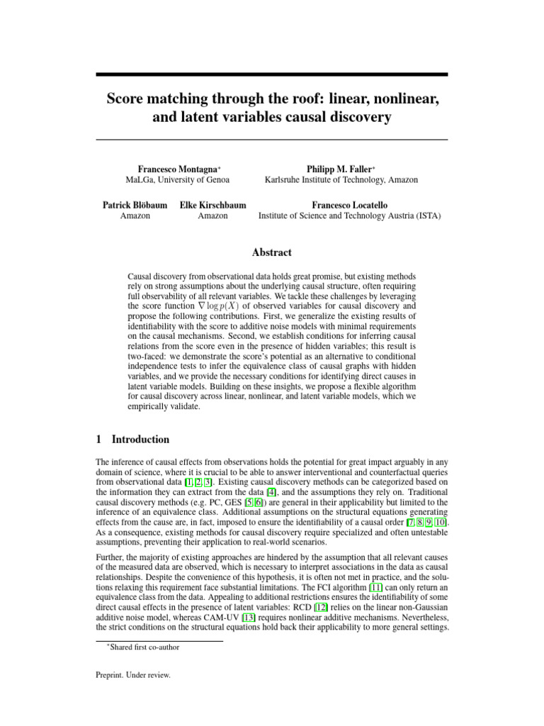 Score Matching Through The Roof Llinear, Nonlinear, and Latent Variables Causal Discovery 26th ...