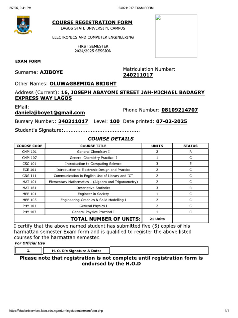 Exam Form | PDF