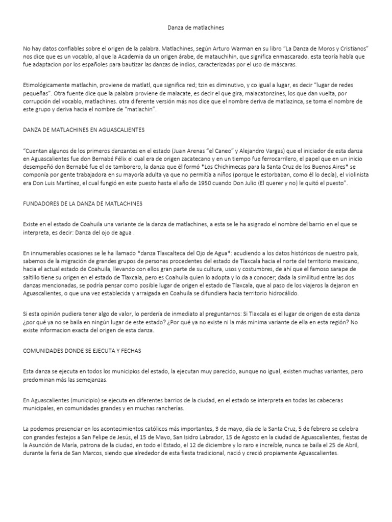 Orígenes y Variantes de la Danza Matlachines | PDF