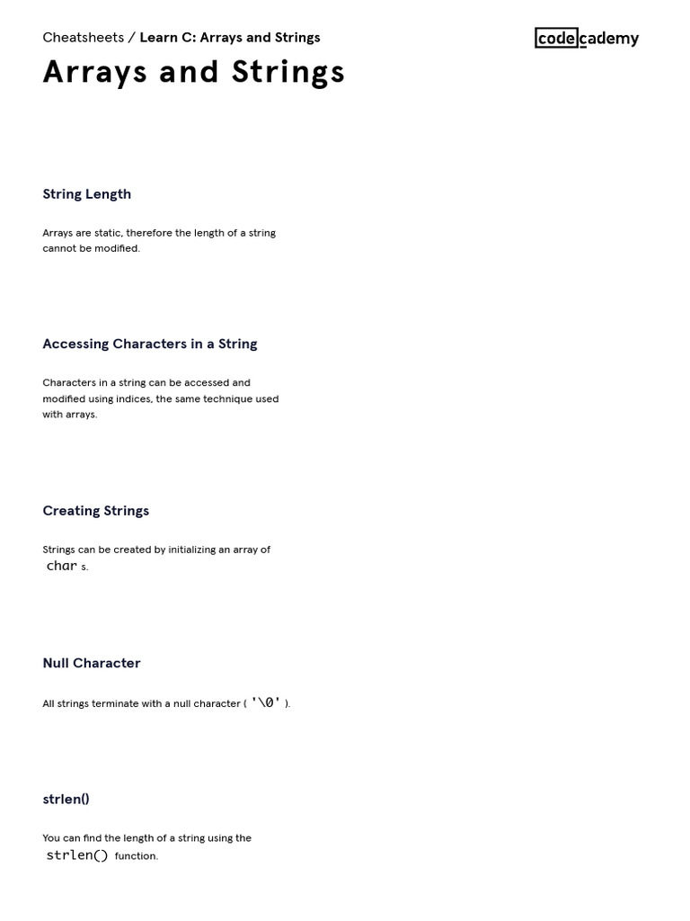 Arrays and Strings: Arrays and Strings Cheatsheet | PDF