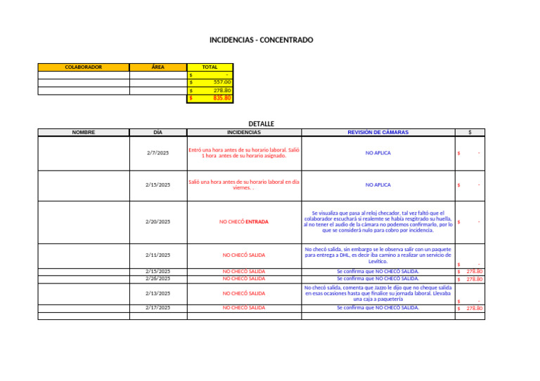 Incidencias - Concentrado | PDF