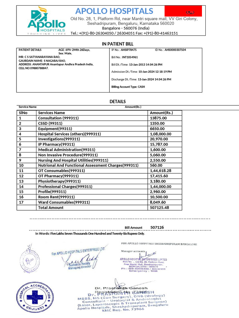 Bill Final | PDF | Hospital | Health Care