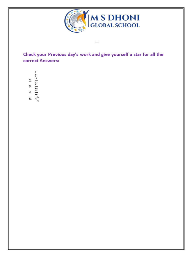 Grade Vi - Speed Math DATE: (29.11.24) : Check Your Previous Day's Work ...