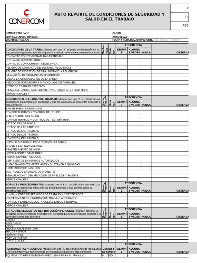 SG-SST-FO-11 Auto Reporte Condiciones SST Conercom | PDF