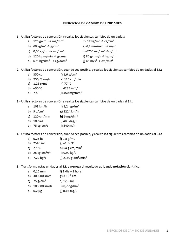 Ejercicios Factores de Conversión | PDF | Unidades de medida