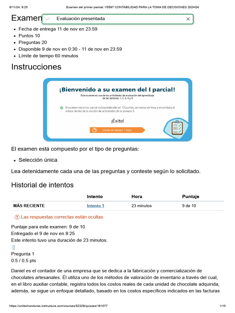 Examen Del Primer Parcial - v5597 Contabilidad para La Toma de Decisiones 2024q4 | PDF ...