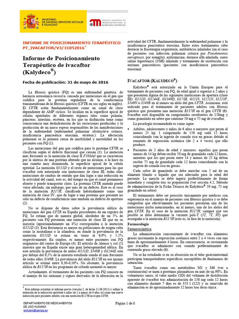 IPT Ivacaftor Kalydeco Fibrosis Quistica | PDF | Farmacología ...