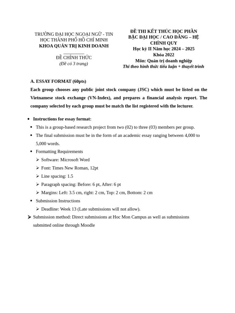 De Chinh Thuc Mon TTCK - 2024-2025 | PDF | Financial Ratio | Valuation (Finance)