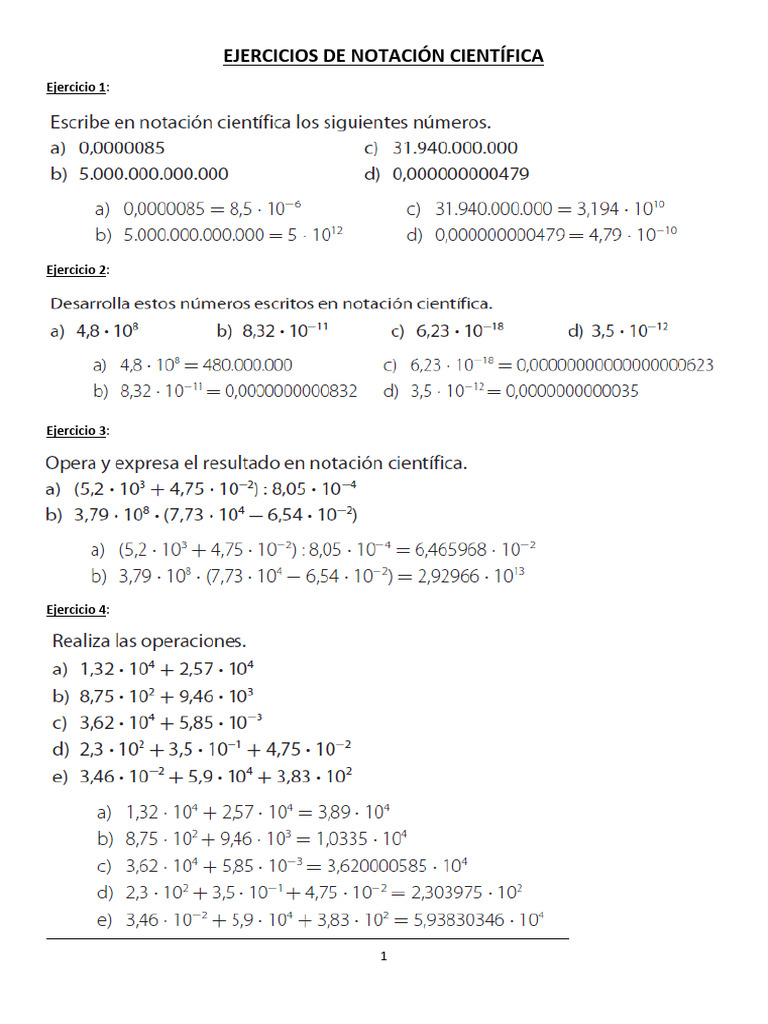 Ejercicios de Notacion Cientifica | PDF
