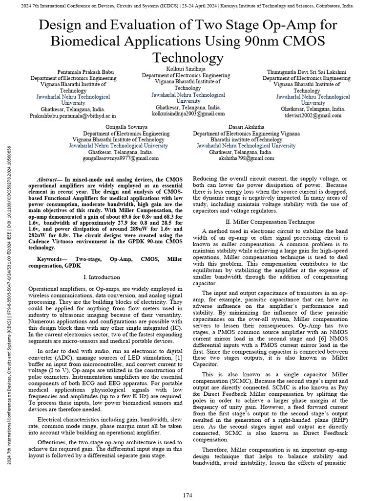 Two-Stage Op-Amp Design for Biomedicine | PDF | Operational Amplifier ...