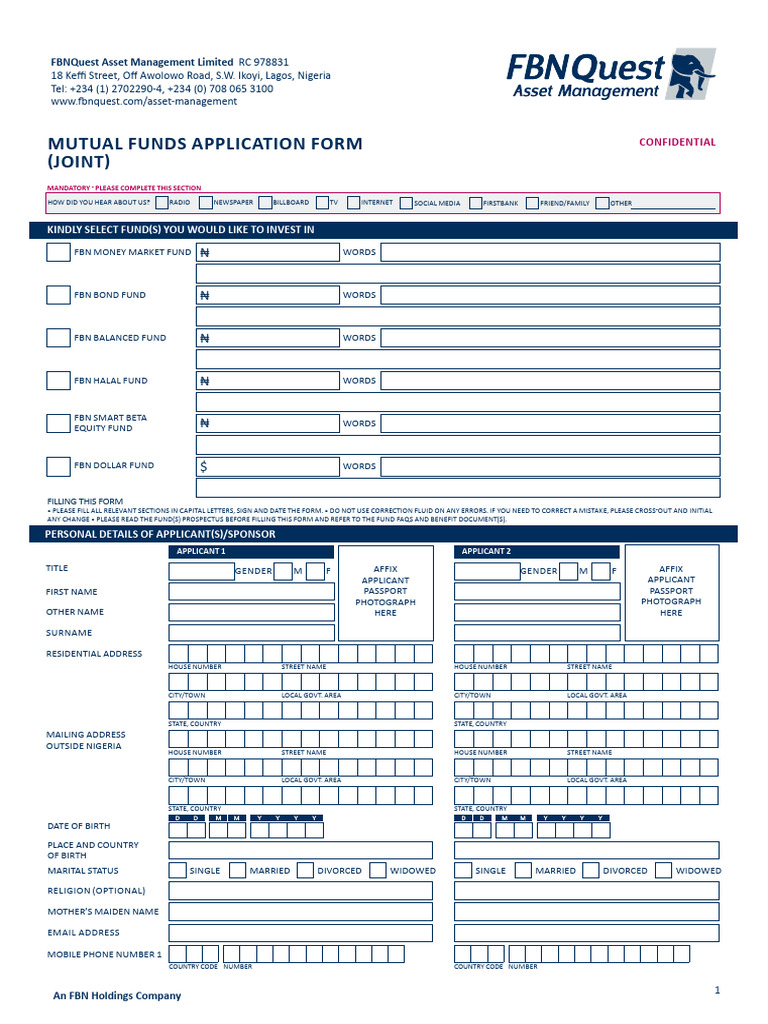 1517 FBNQAM Mutual Fund Joint Application Form | PDF | Identity ...