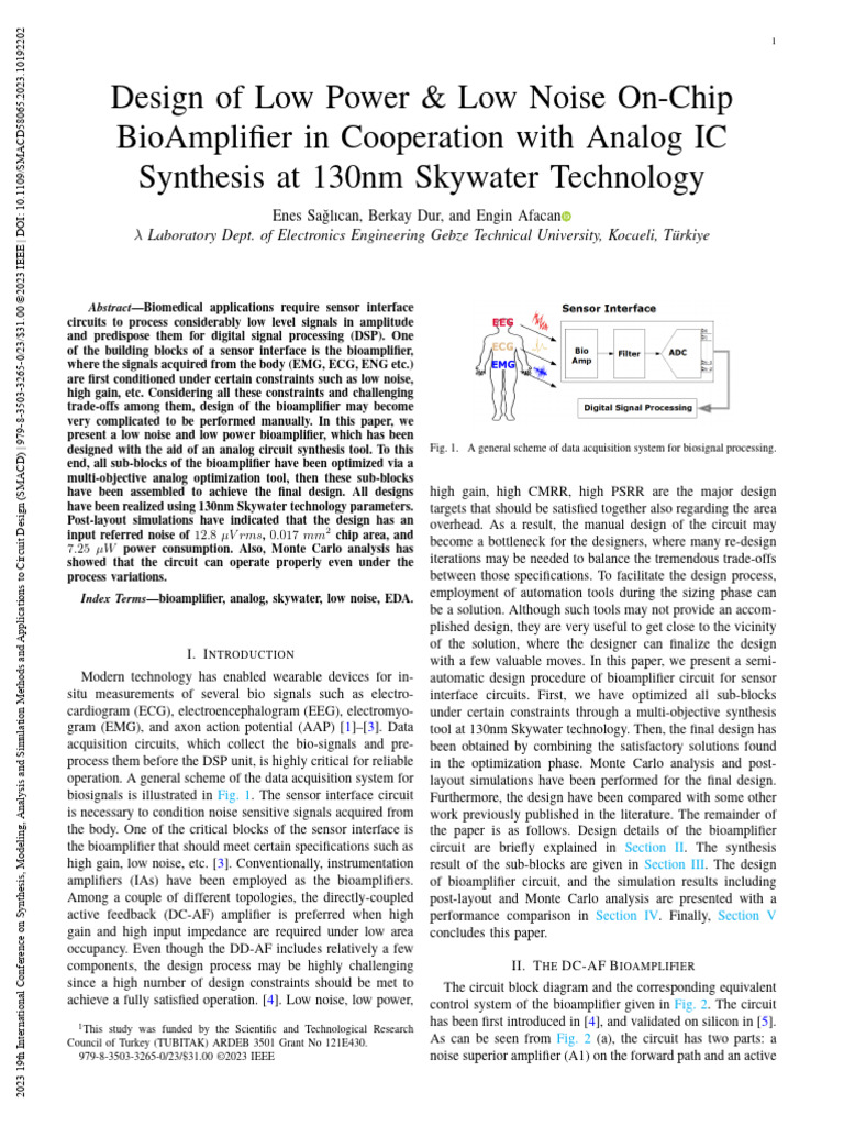 Design of Low Power Amp Low Noise On-Chip BioAmplifier in Cooperation ...