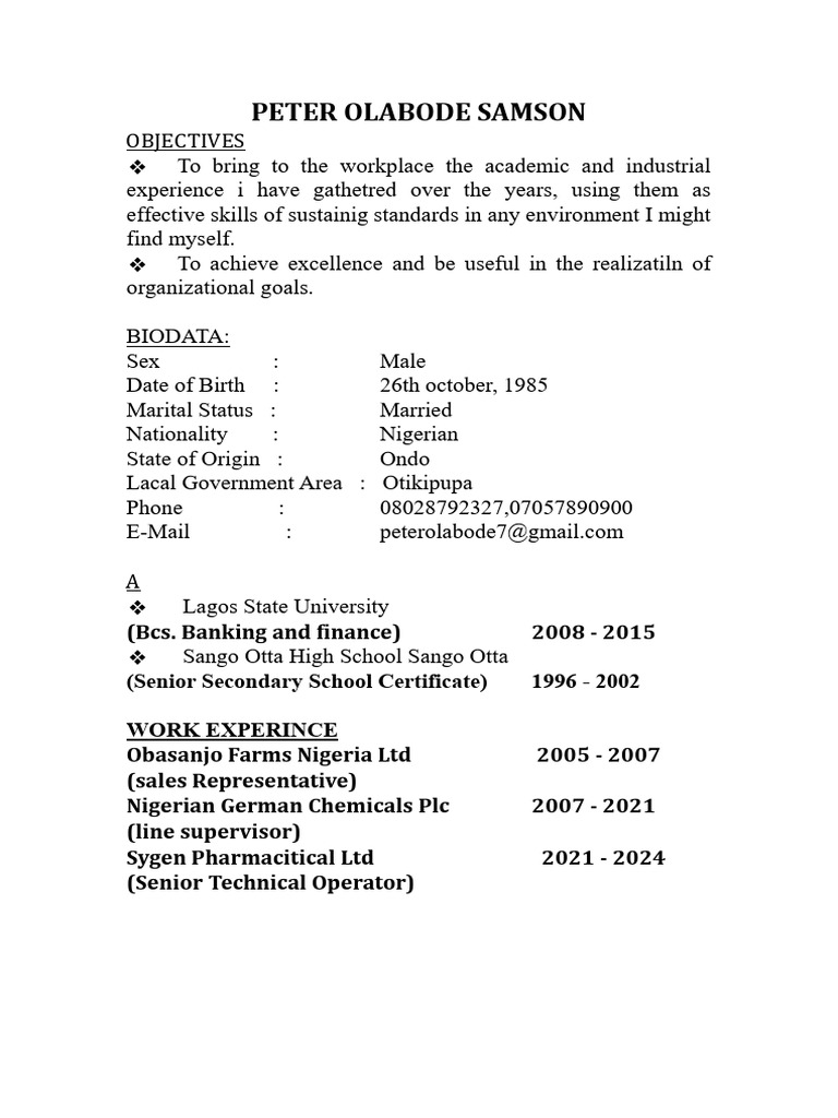 Peter Olabode Cv | PDF