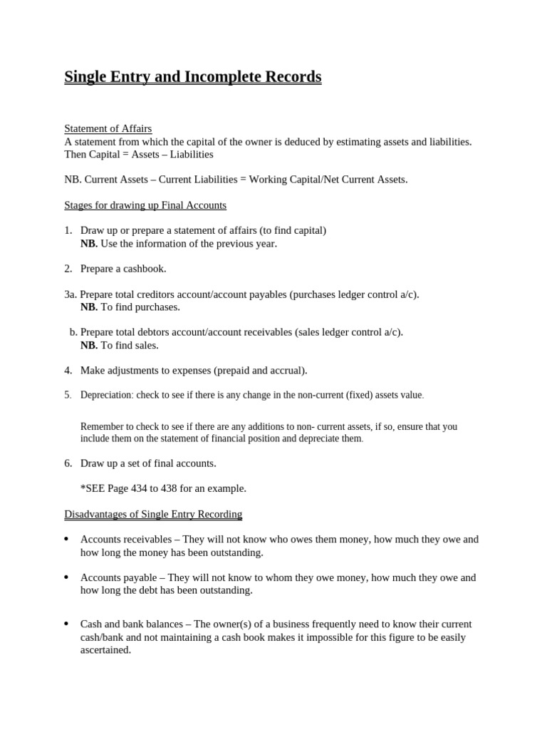 Single Entry and Incomplete Records | PDF