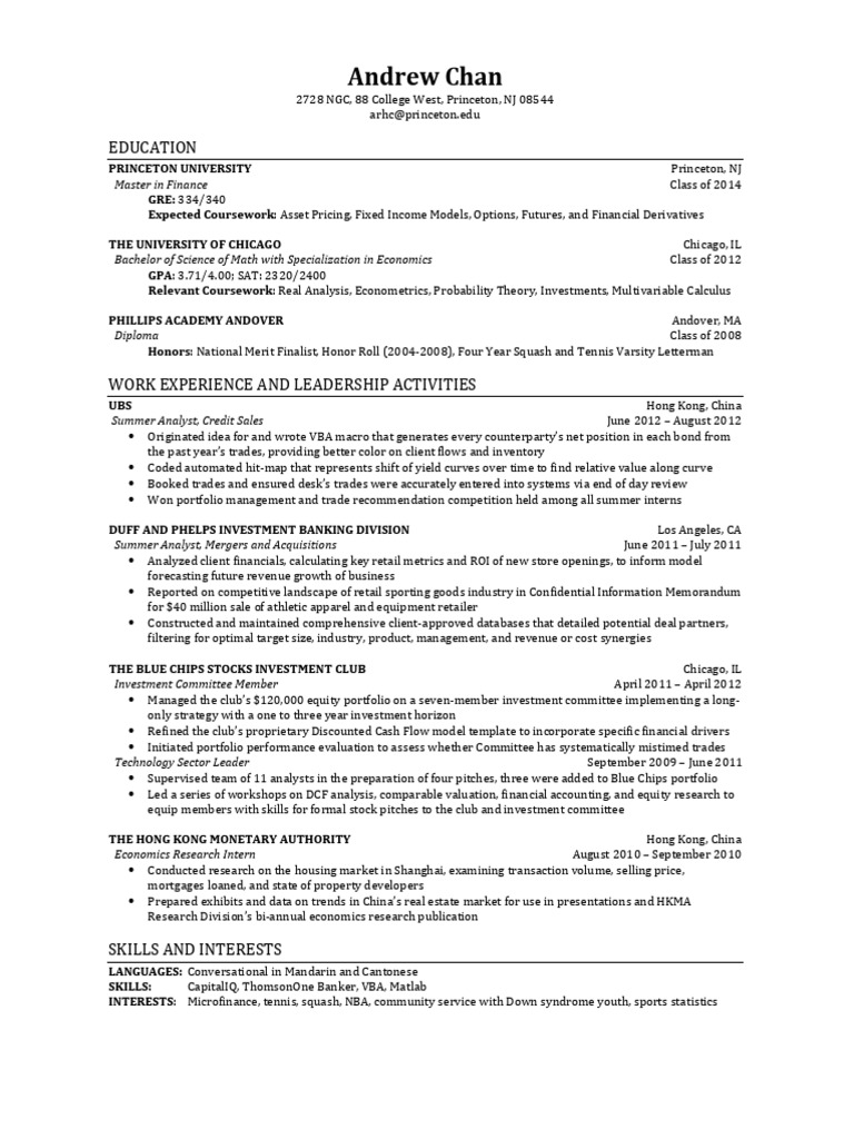 Chan Andrew CV | PDF | Investing | Financial Analyst
