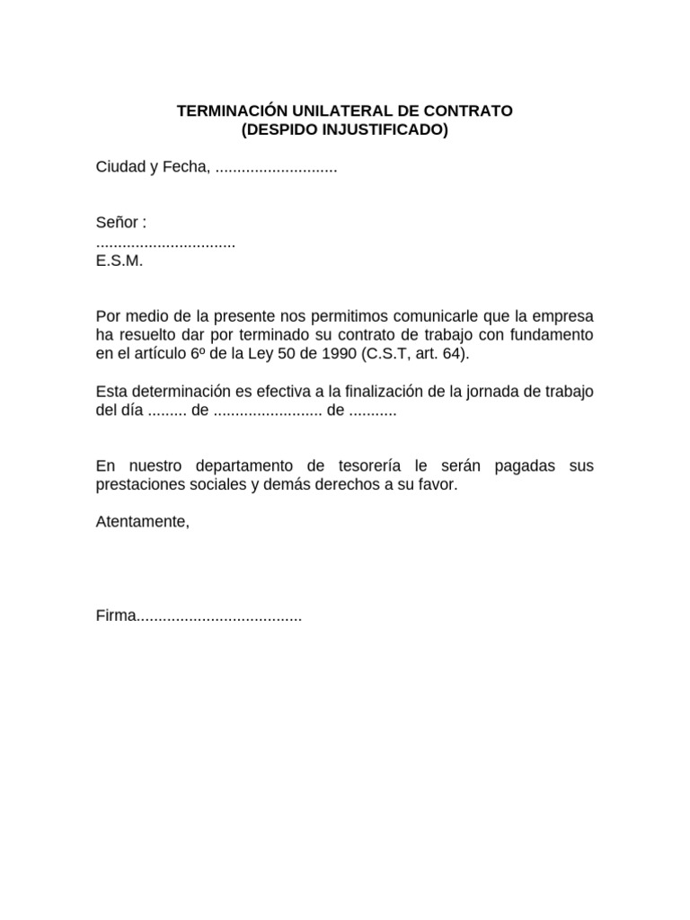 Terminación Unilateral de Contrato | PDF