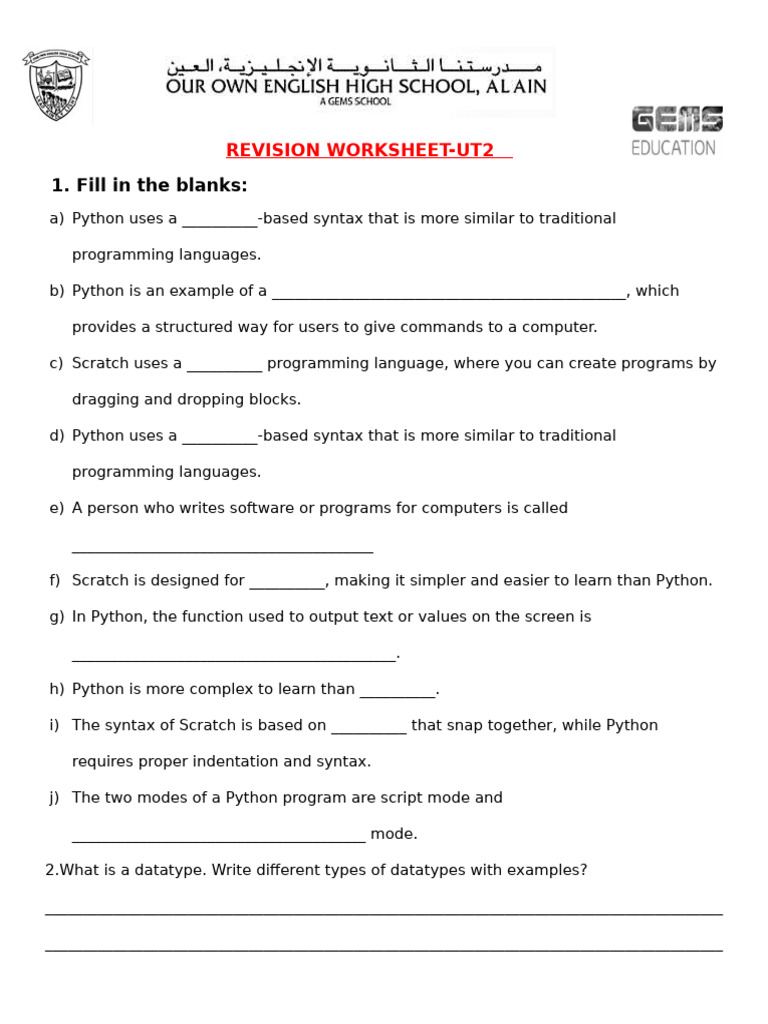 IG Grade 6 Unit Test2-REVISION WORKSHEET-March-2025 | PDF | Computer ...