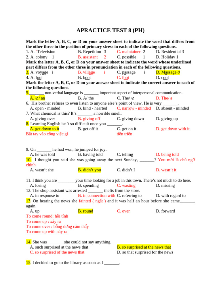 Practice Test 8: English Language Skills | PDF | Energy Development ...