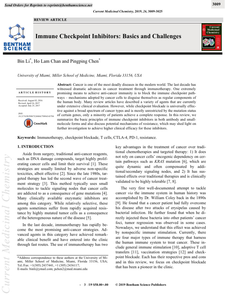 Immune Checkpoint Inhibitors Basics and Challenges1 | PDF | T Cell | Antigen