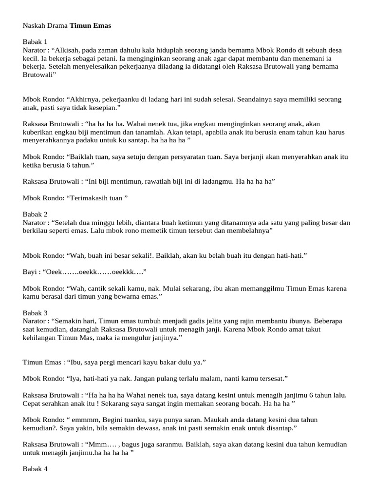 Naskah Drama Timun Emas | PDF