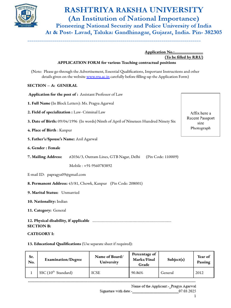 Application Form Teaching Post 03 2025 1 | PDF | Justice | Crime & Violence