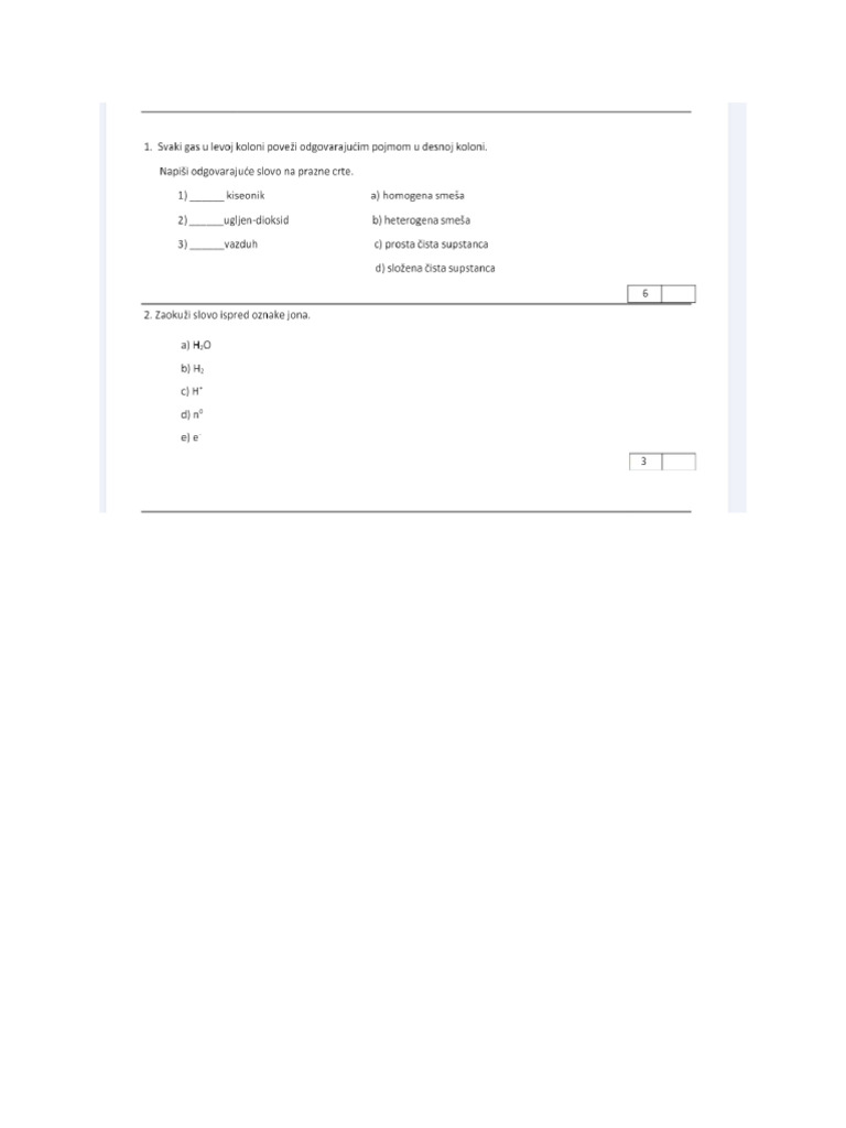 Hemija Kontrolni 7 Razred | PDF