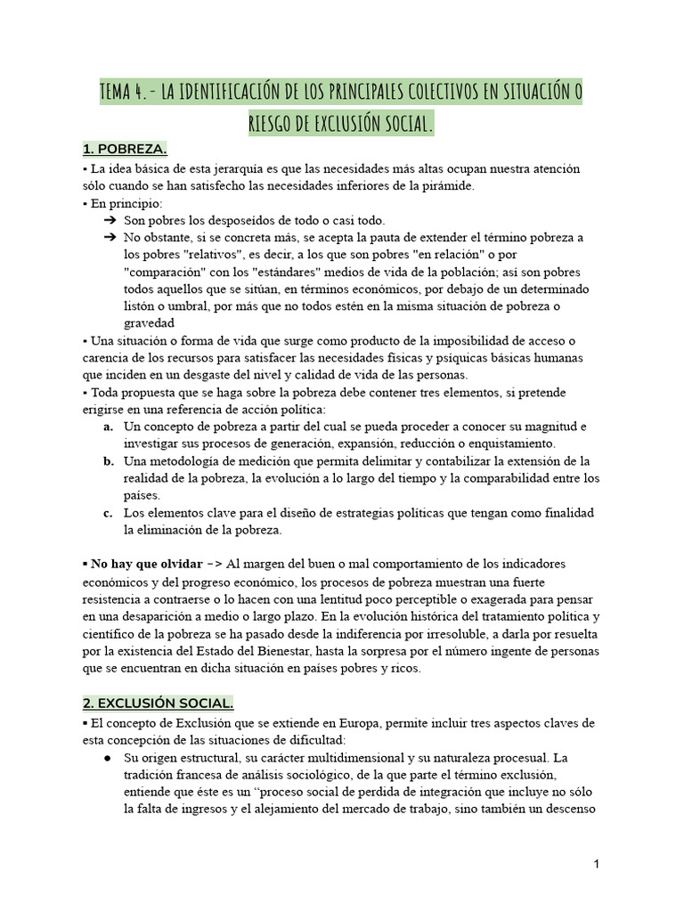 Tema 4. - Estado Del Bienestar | PDF | Exclusión social | Pobreza
